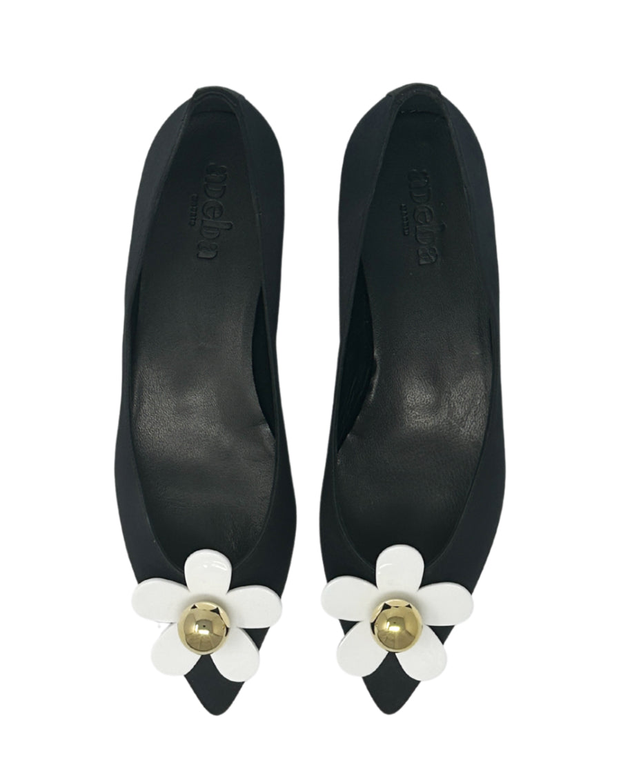 Adeba Bailarinas negras de raso con margarita Daisy black